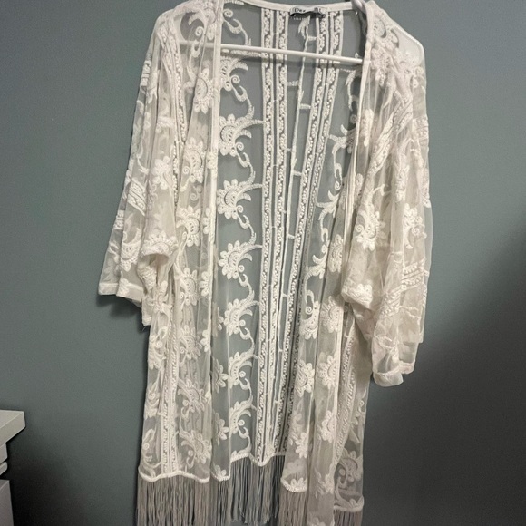 Tops | White Lace Kimono | Poshmark